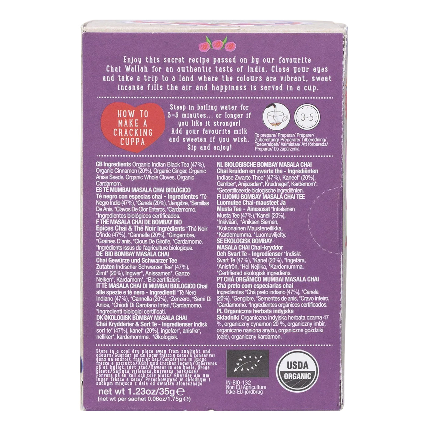 Ministry of Tea Organic Bombay Masala Chai | Organic Chai Tea Bags ...
